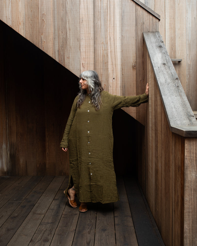 Shell Shirt Dress - Handmade 100% Cotton Collared Button-Down