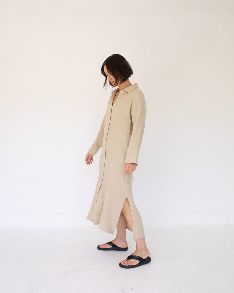 Shell Shirt Dress - Handmade 100% Cotton Collared Button-Down